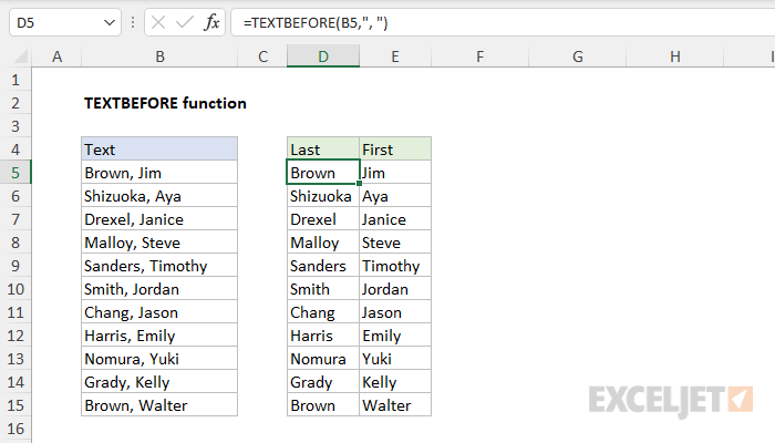 Excel TEXTBEFORE Function Exceljet